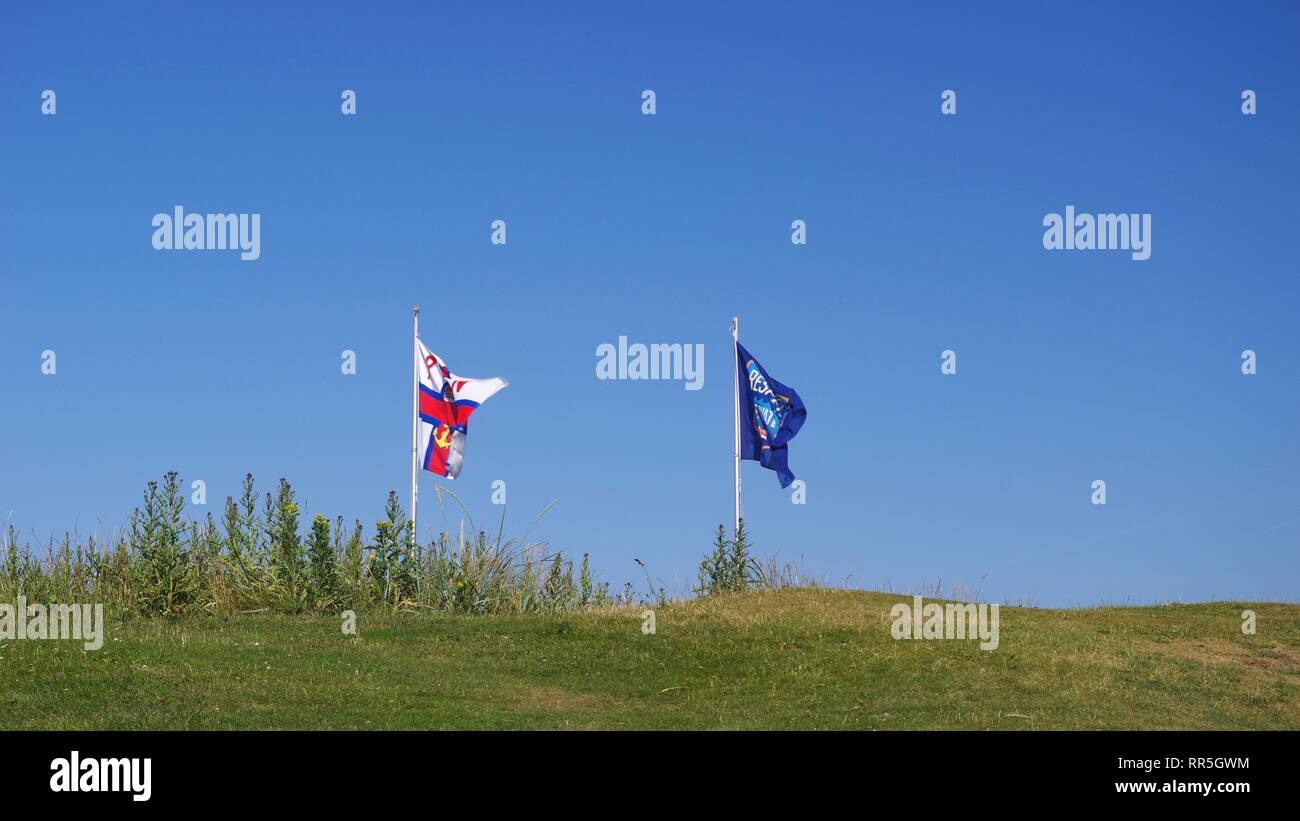 RNLI Lifeguard Flag Flying against a Blue Sky on a Summers Day. East ...