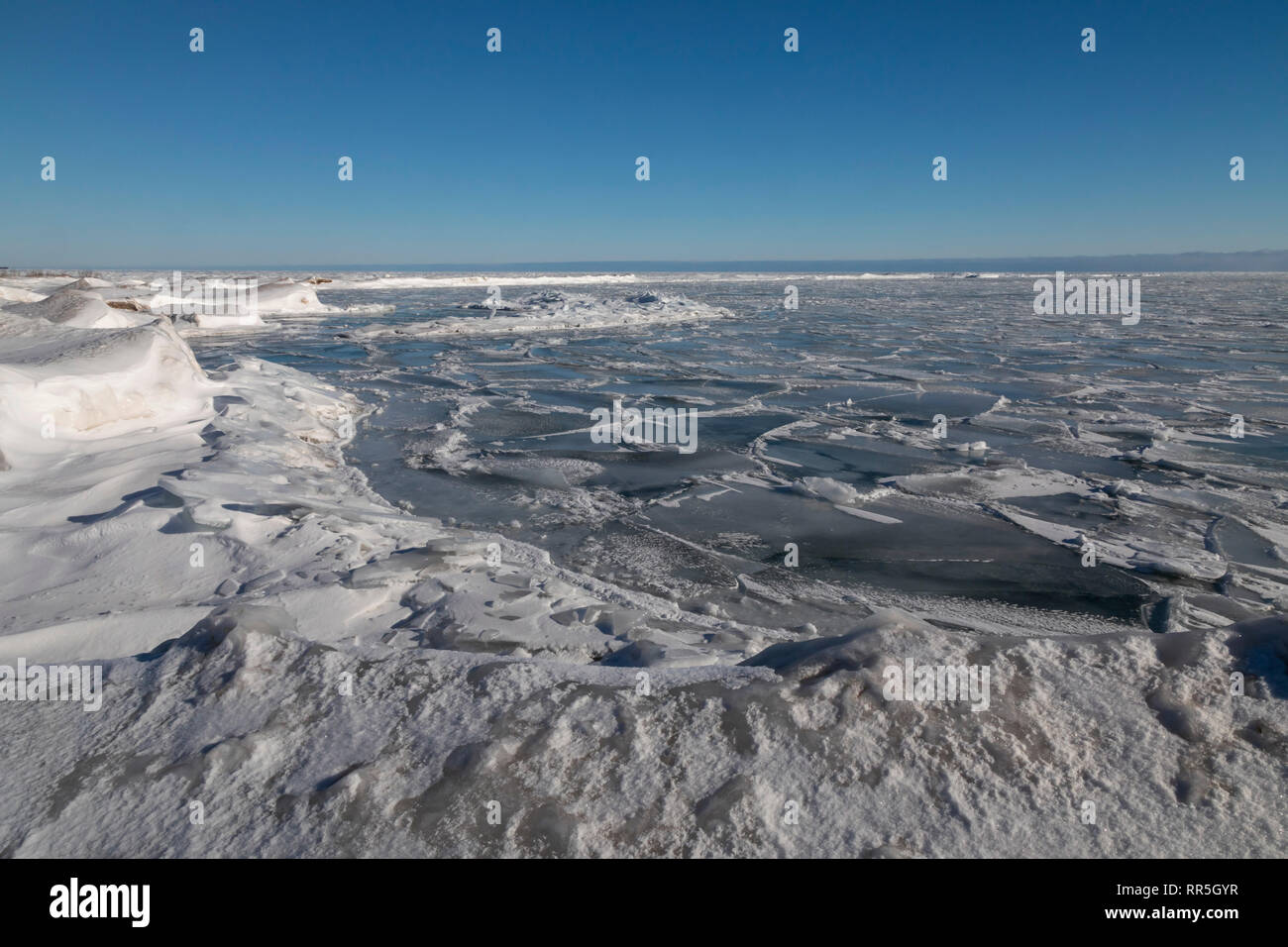 Harrisville, Michigan - Lake Huron in winter at Sturgeon Point State ...