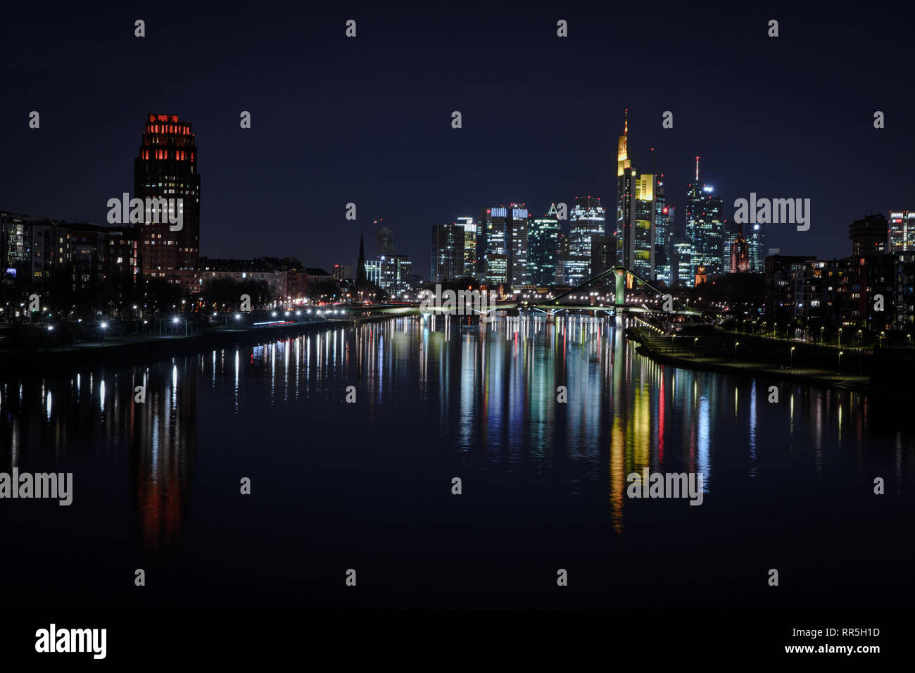 Skyline Frankfurt Germany at night with lights Stock Photo - Alamy