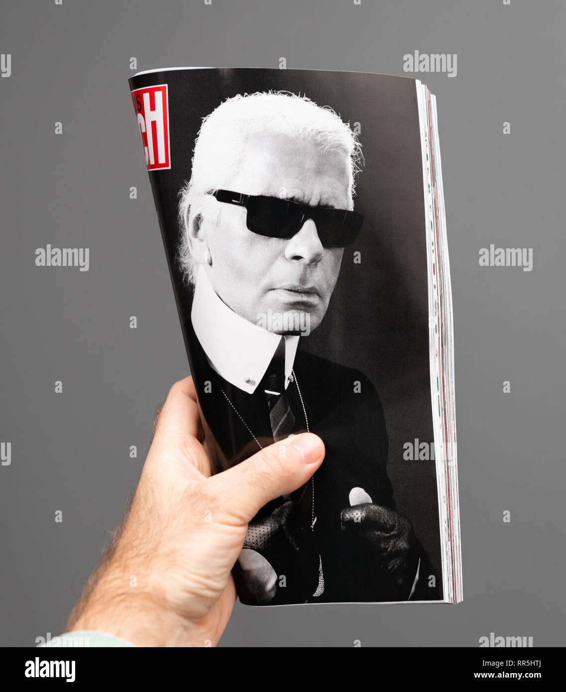 Paris, France - Feb 21, 2019: Man showing French Paris Match hommage ...