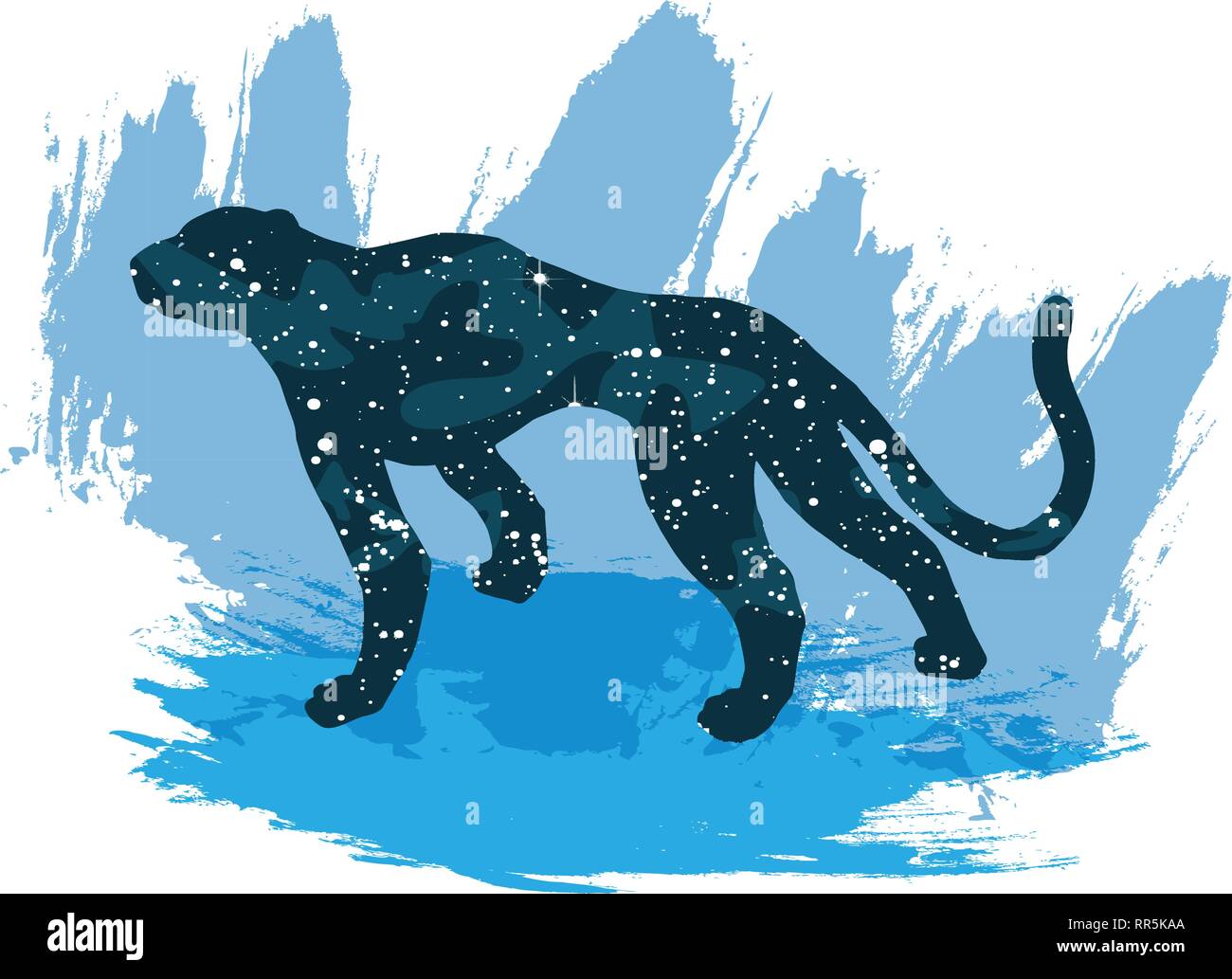 Illustration of a night sky leopard. Vector print isolated on white ...