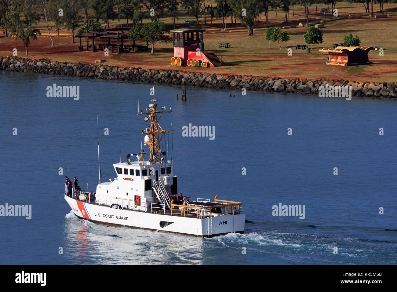 Coast Guard Cutter passing Sand Island, Honolulu City, Oahu Island ...