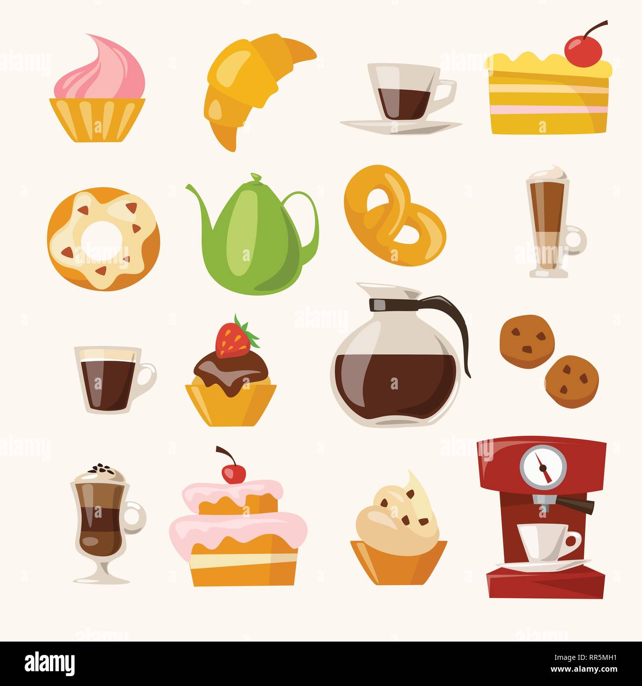 Vector coffee icons set with food and drink elements Stock Vector Image ...
