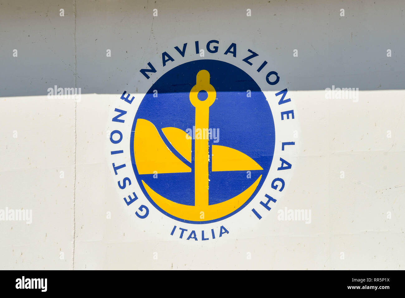 GARDA, LAKE GARDA, ITALY - SEPTEMBER 2018: Logo on the side of a large ...
