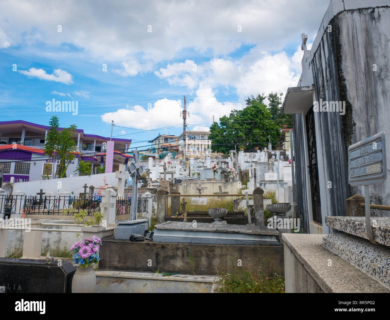 Rincon, Puerto Rico, January 2019. Cemetery plot by the roadside in ...
