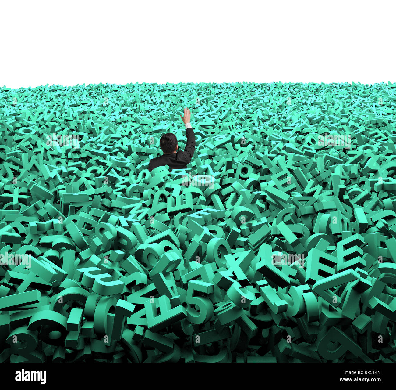 Big data concept, businessman was overwhelmed by huge amount of 3d ...