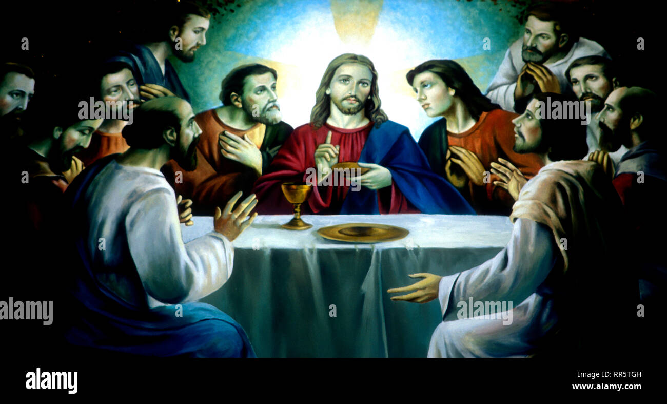 Mural of the Last Supper in the Coptic Convent above the Church of the ...