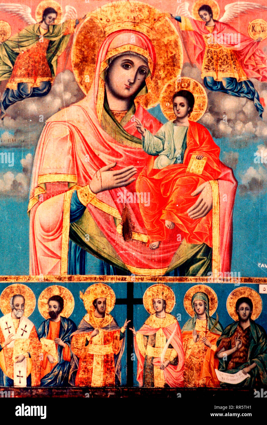 Virgin Mary holding the Baby Jesus: ancient Coptic Christian icon in ...
