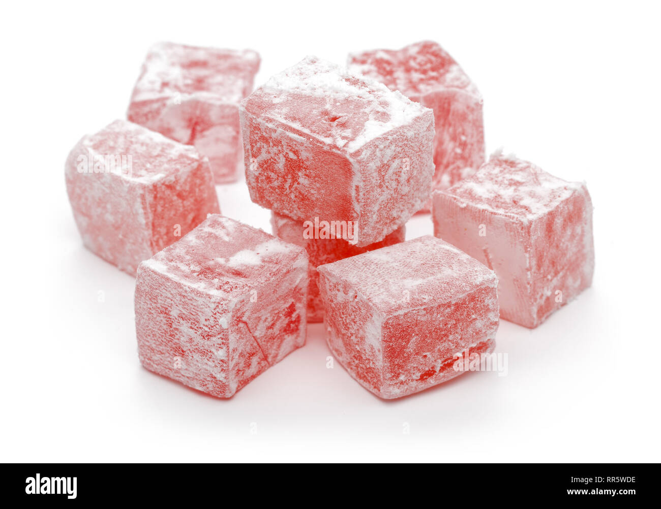 Red Turkish delights isolated on white background Stock Photo - Alamy