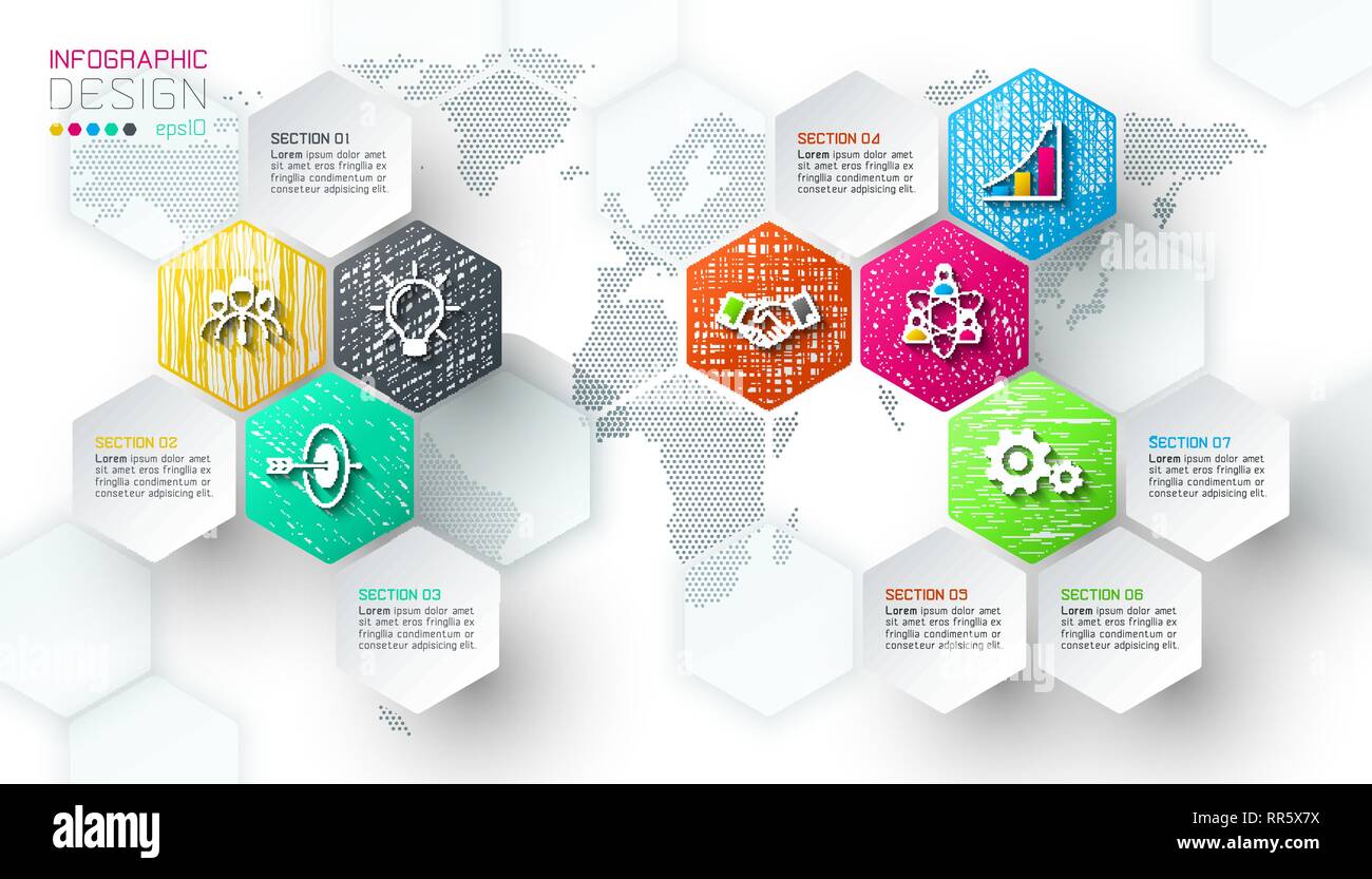 Business hexagon net labels shape infographic bar Stock Vector Image ...