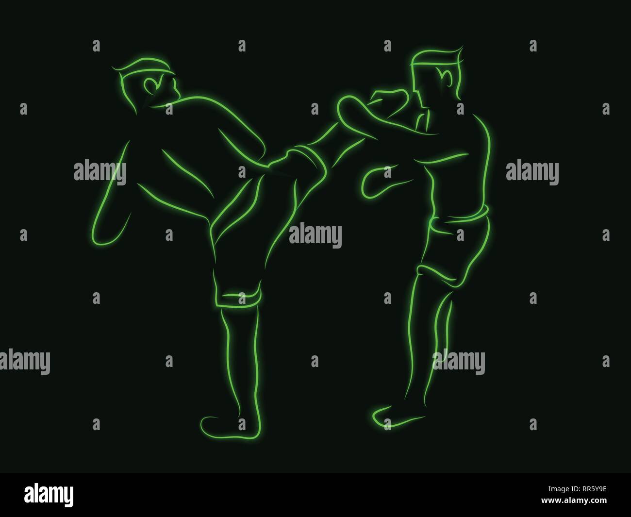 Thai traditional boxing on neon line vector graphics art Stock Vector ...