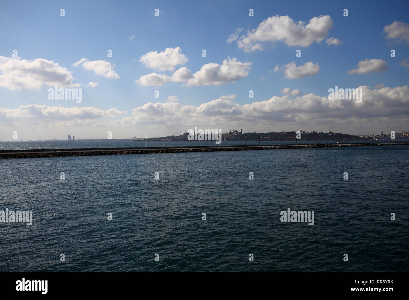 Panoramic view of Istanbul from the Bosphorus Strait. Sea cruise on the ...