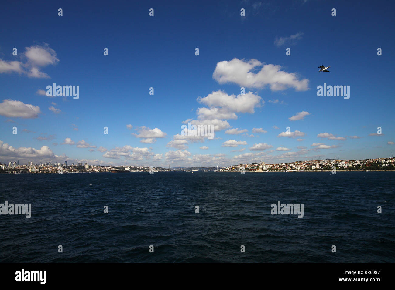 Panoramic view of Istanbul from the Bosphorus Strait. Sea cruise on the ...