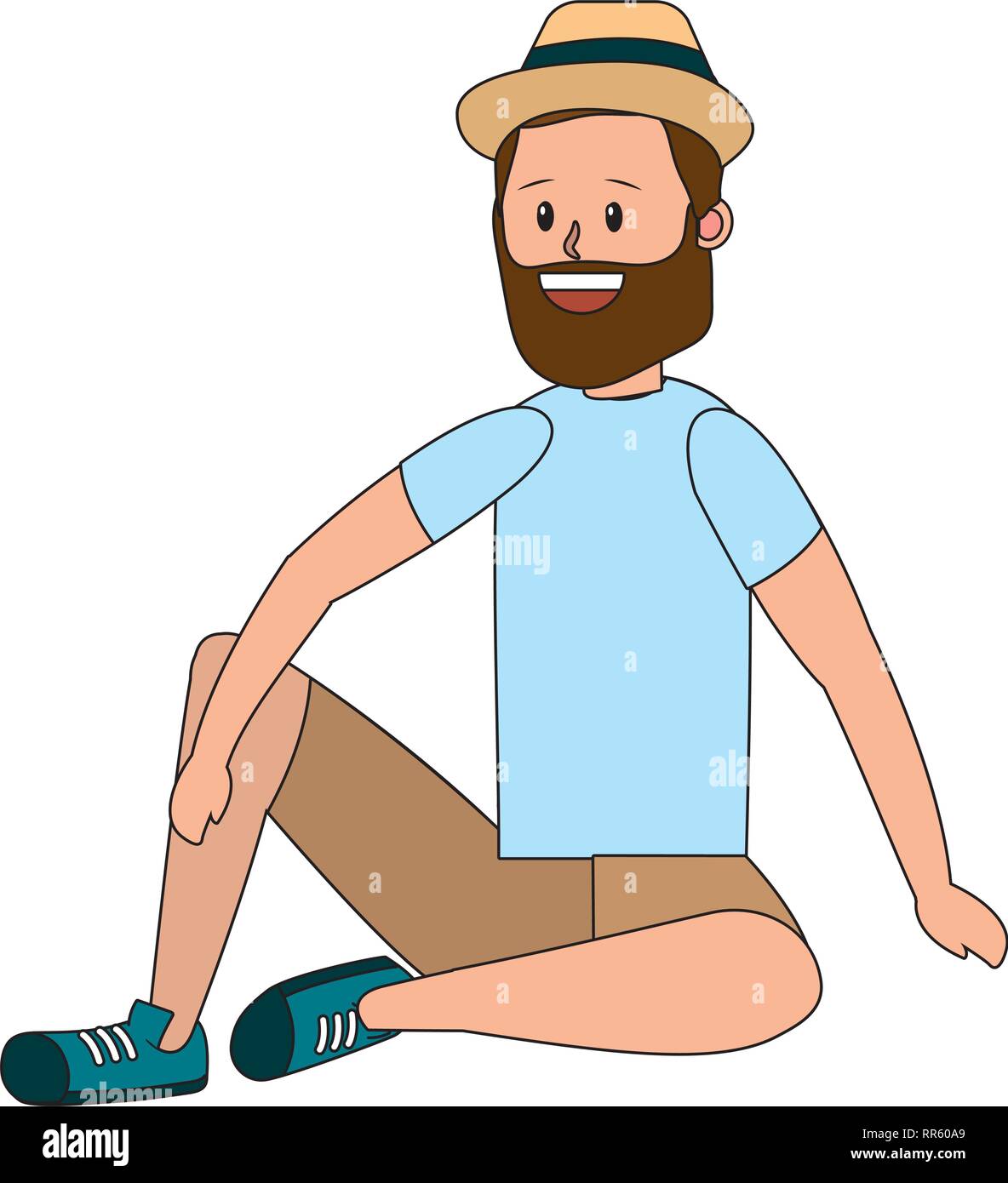 Young man hat sitting Stock Vector Images - Alamy