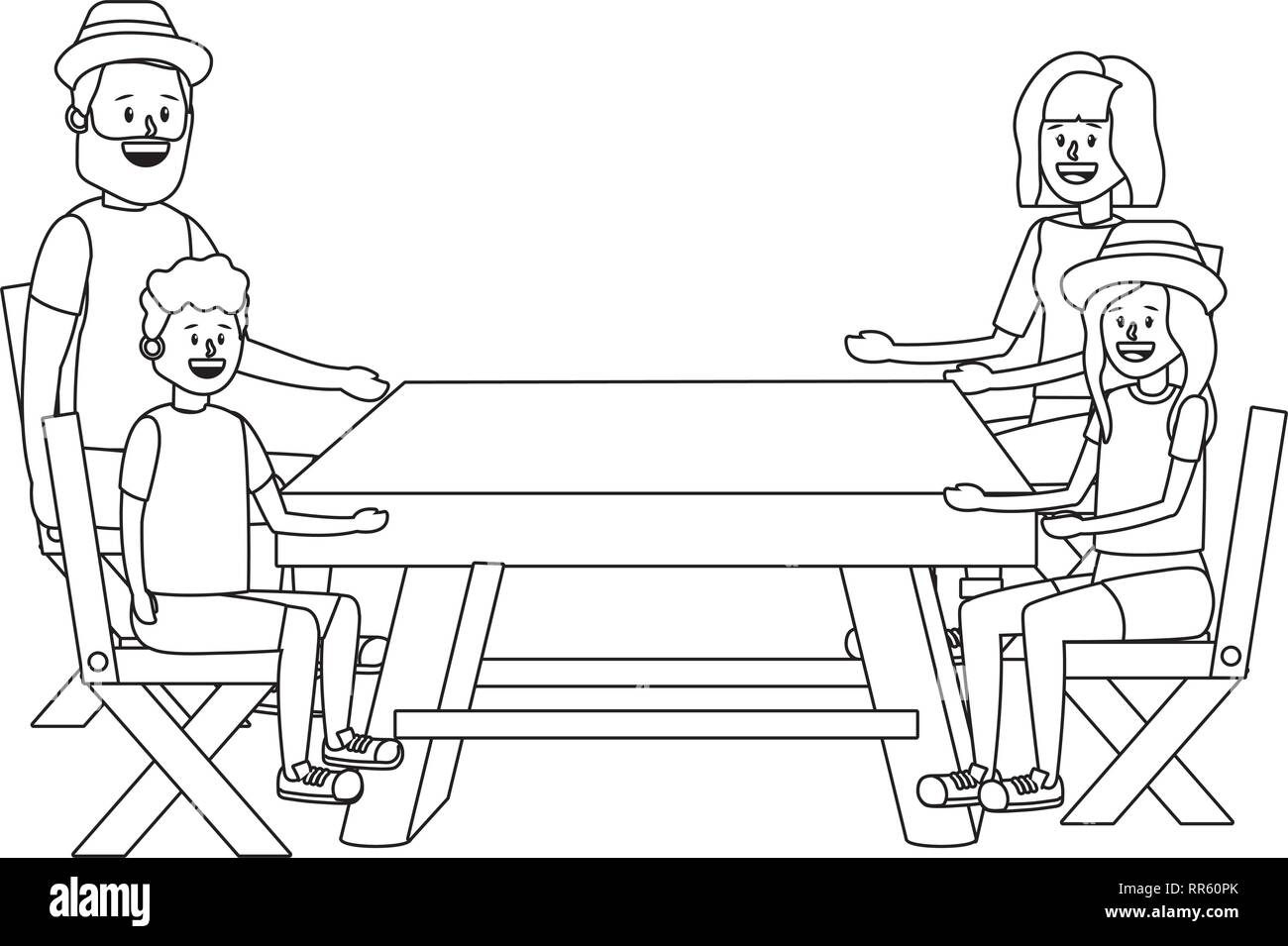 Cartoon Family At Picnic Table
