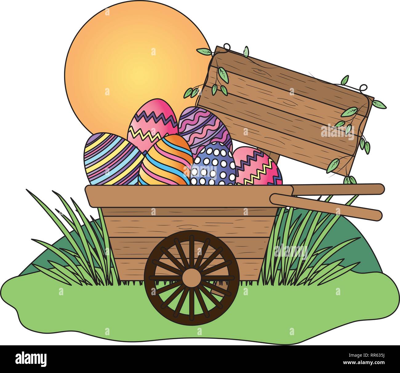 easter eggs in wooden wheelbarrow Stock Vector Image & Art - Alamy