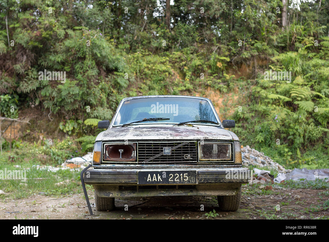 Old abandoned rotting and rusting Swedish Volvo 200 series estate car ...