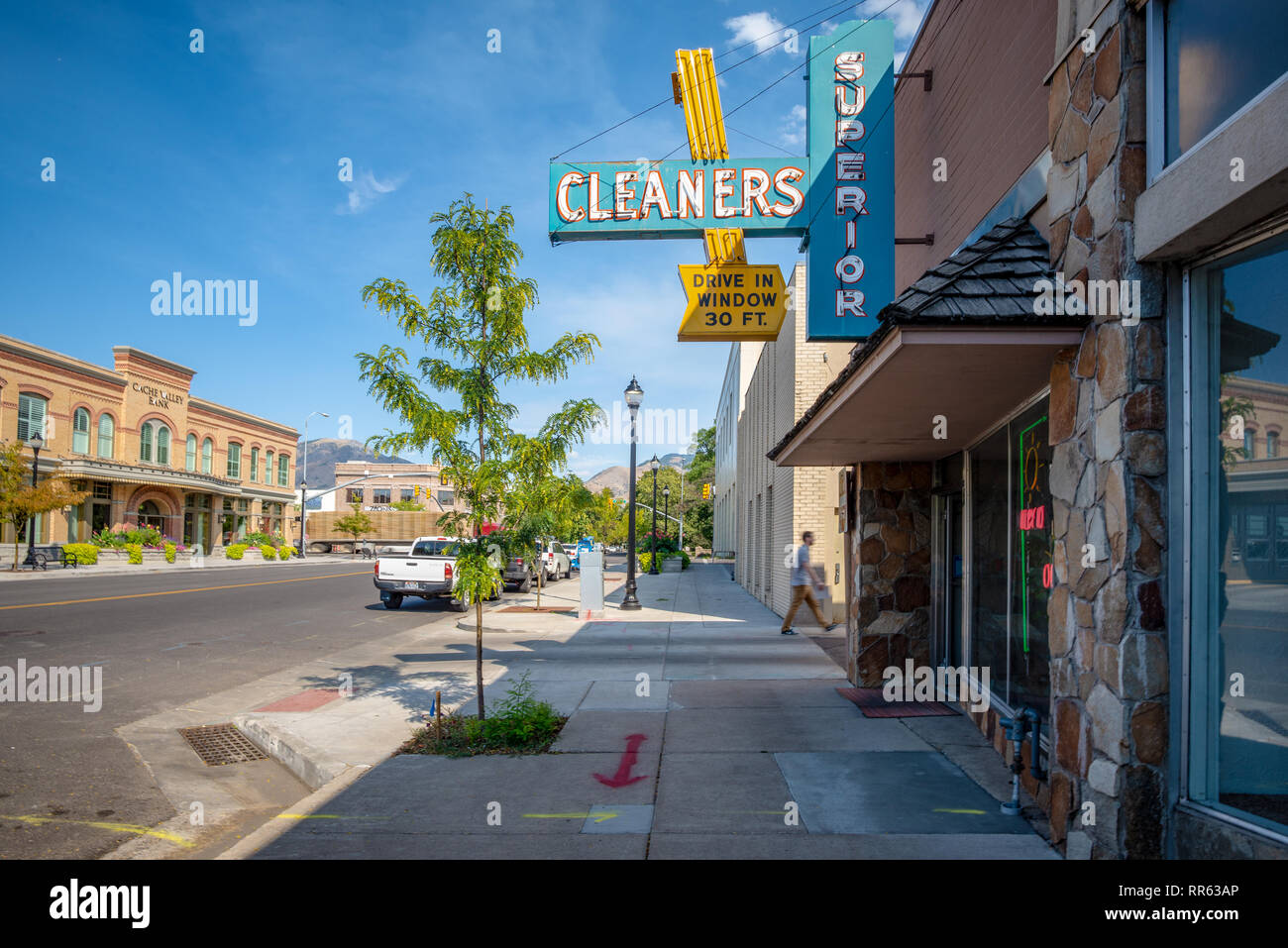 Vintage commercial sign of a dry cleaning shop in the commercial ...