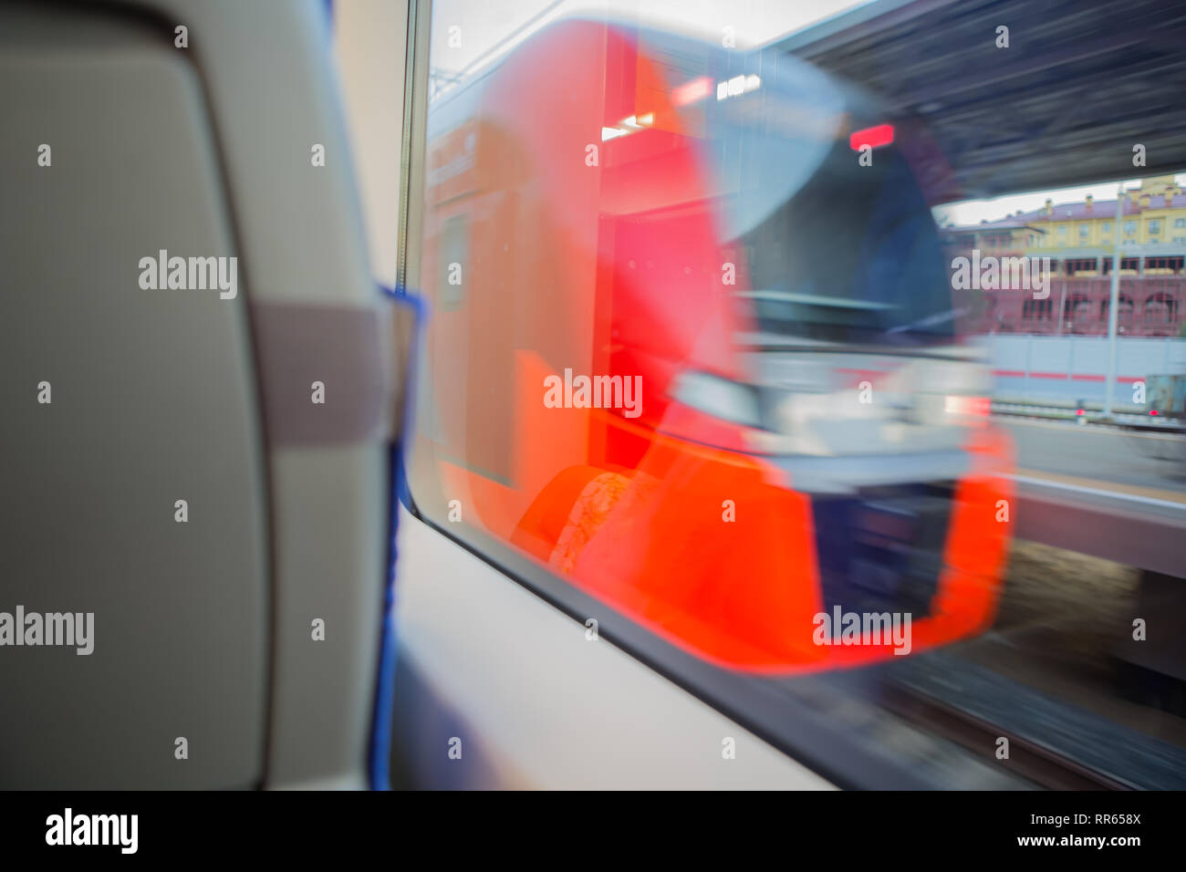 moving electric locomotive from the window of the oncoming train Stock ...