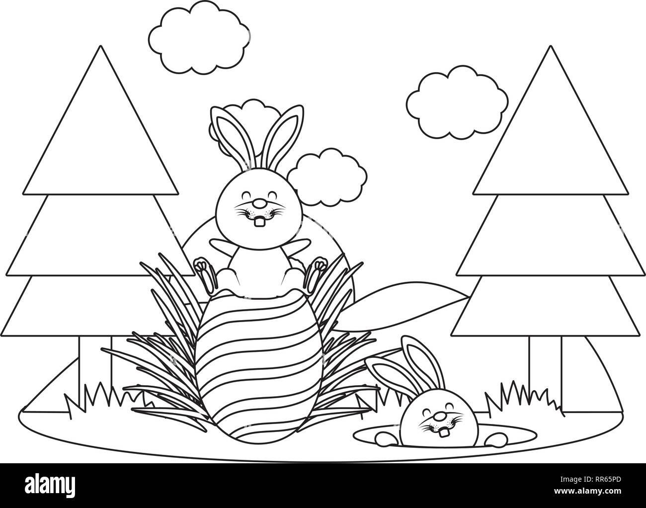 Cute bunny colorful easter eggs Black and White Stock Photos & Images ...