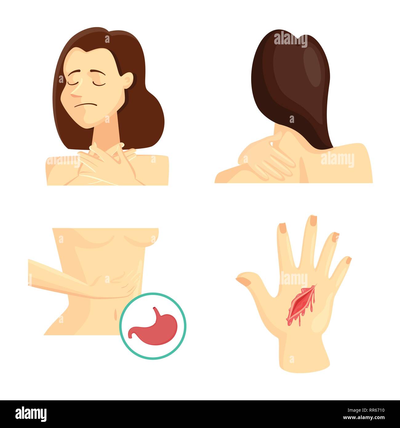 Vector illustration of pain and disease sign. Set of pain and injury ...