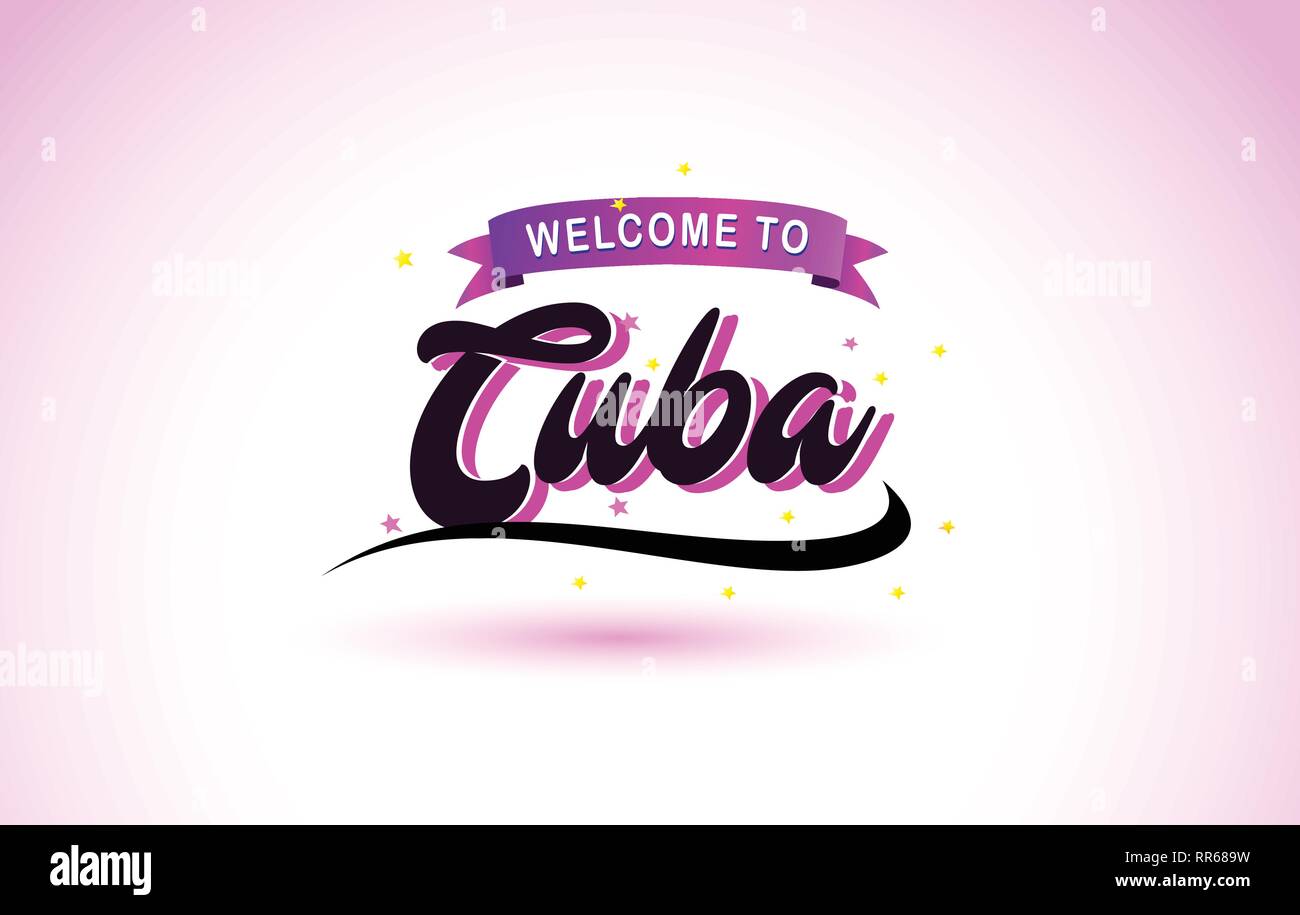 Cuba Welcome To Creative Text Handwritten Font With Purple Pink Colors
