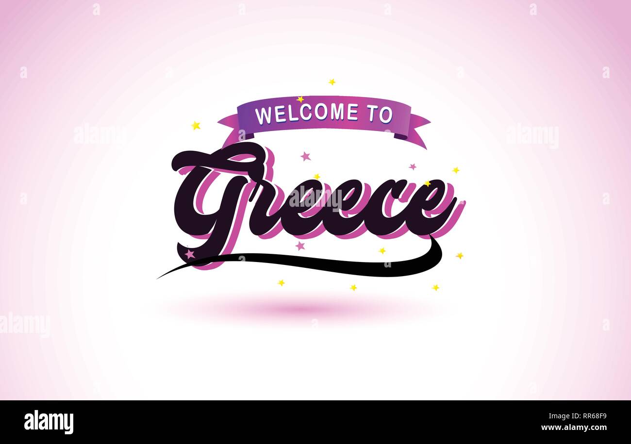 Greece Welcome to Creative Text Handwritten Font with Purple Pink ...