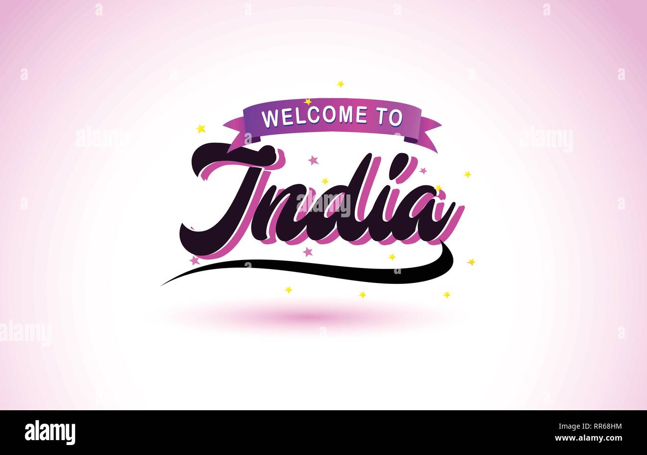India Welcome to Creative Text Handwritten Font with Purple Pink Colors ...