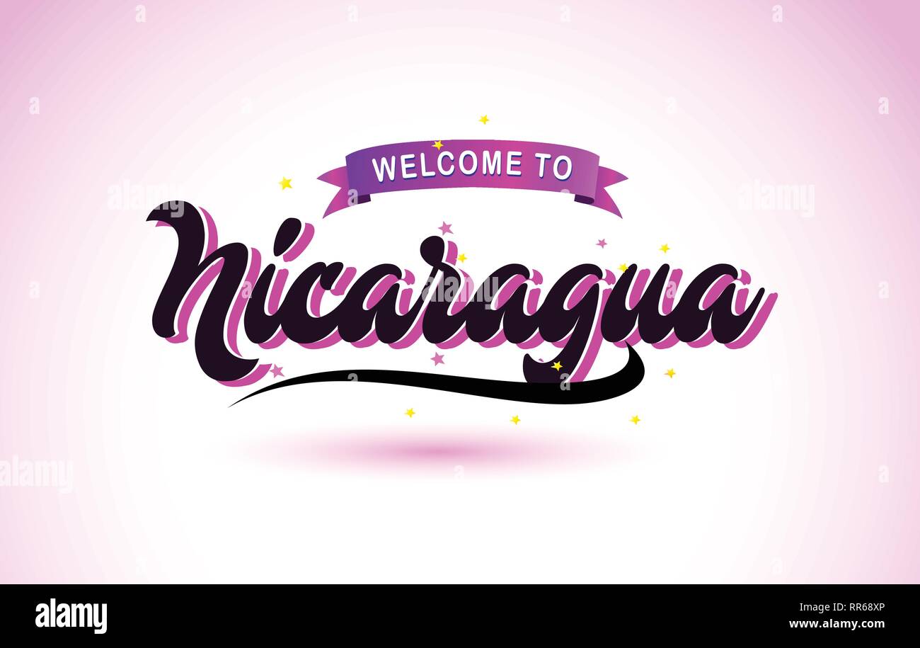 Nicaragua Welcome to Creative Text Handwritten Font with Purple Pink ...