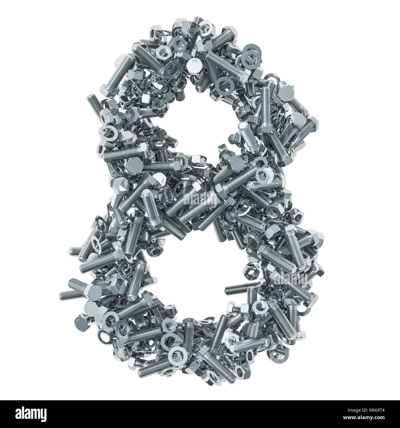Number 8 from bolts, nuts and washers. 3D rendering isolated on white ...