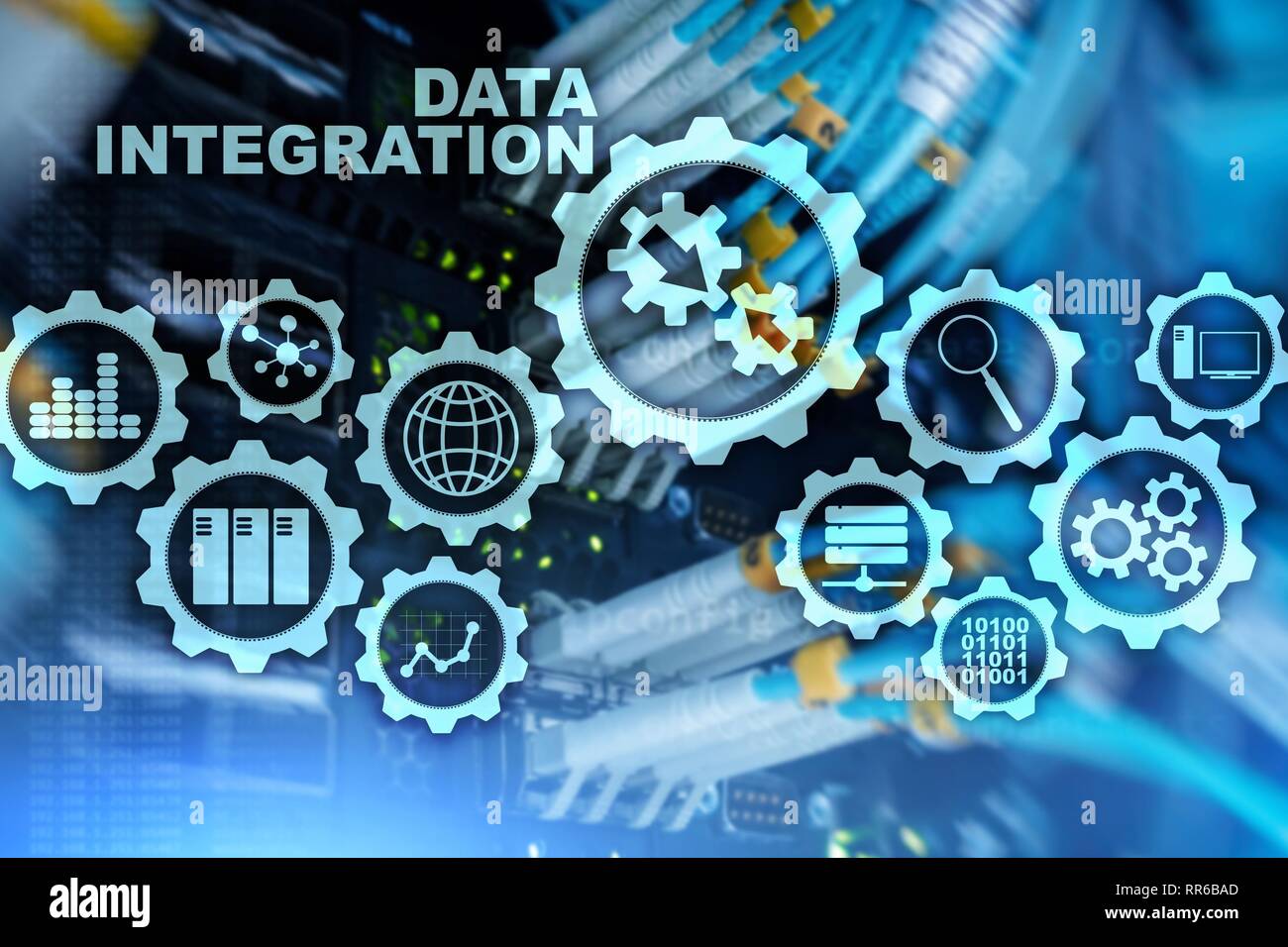 Data integration Business Information Technology Concept on Server Room ...