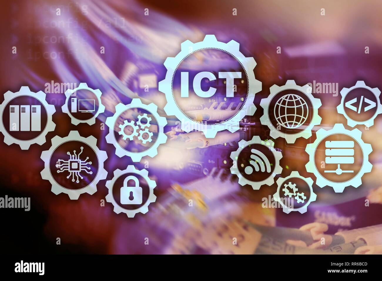 ICT. Information and communications technology on modern server room ...
