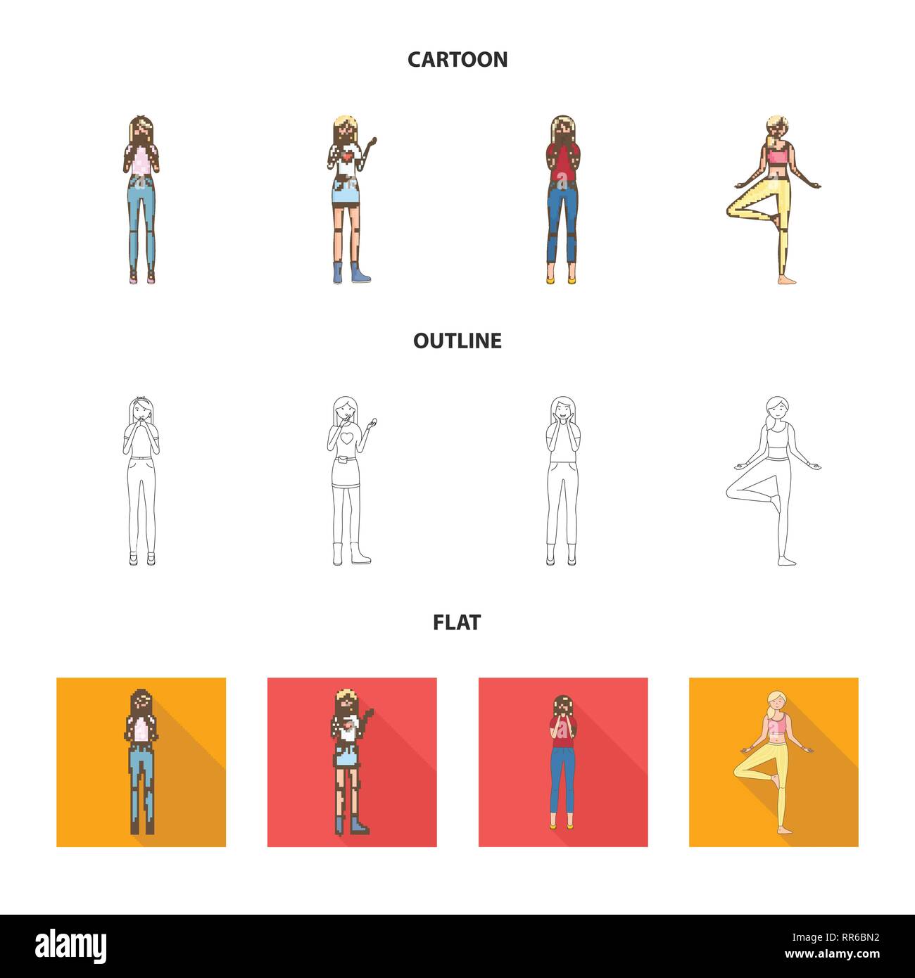Vector design of posture and mood symbol. Set of posture and female ...