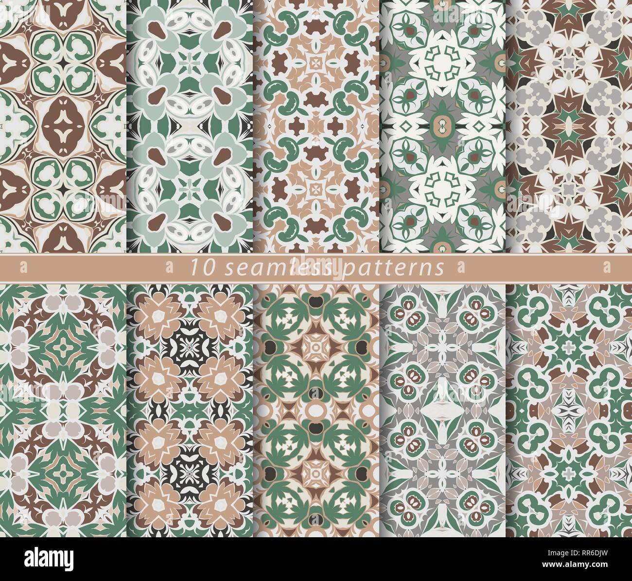 Ten classic seamless patterns. A set of rectangular ornament in ...