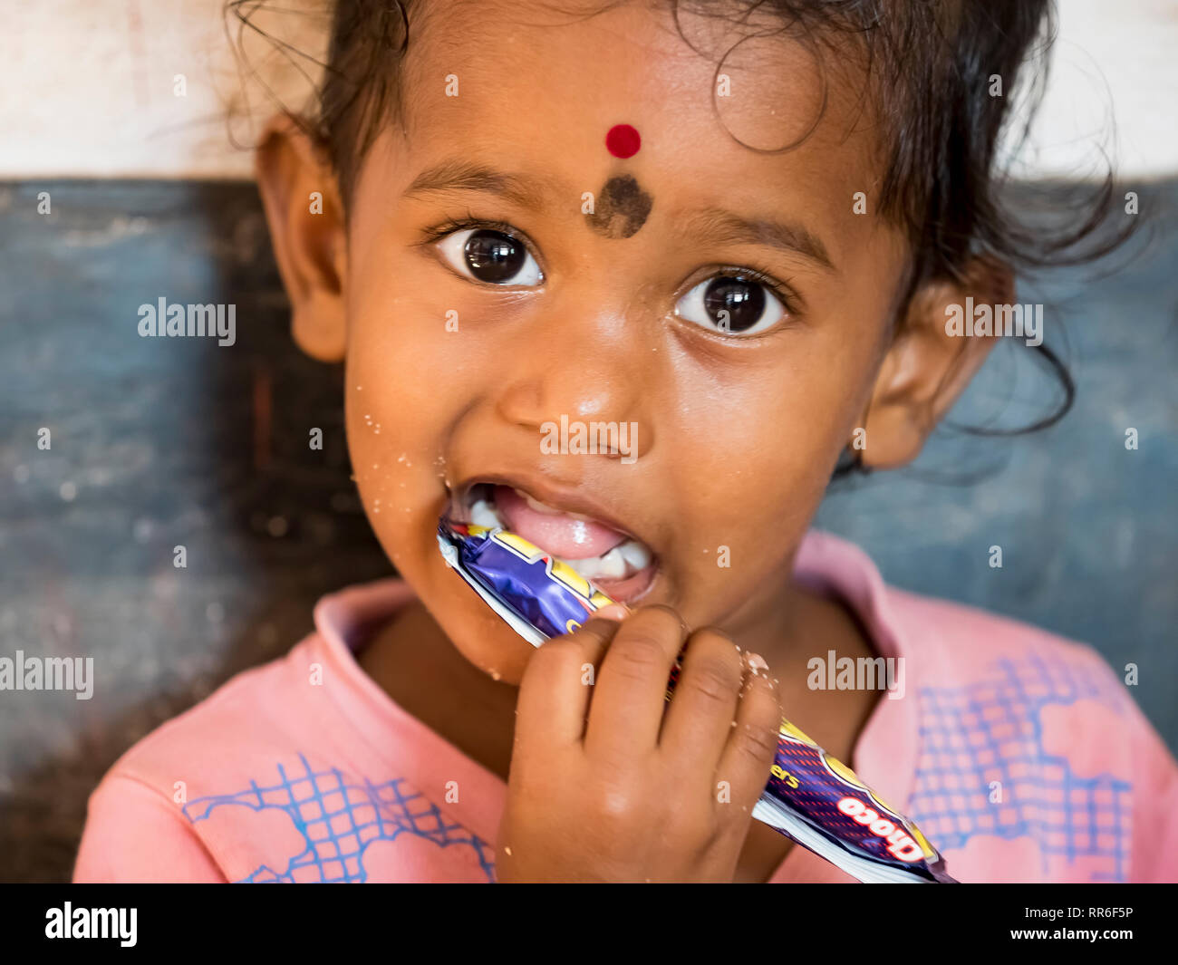 PUDUCHERY, INDIA - DECEMBER Circa, 2018. Unidentified poor Indian ...