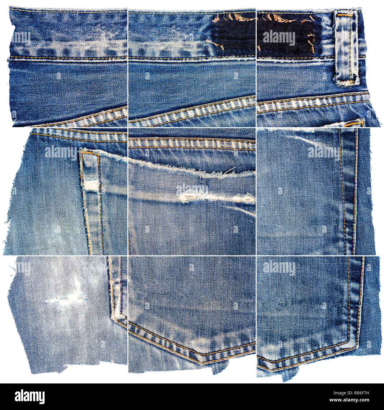 Collection of blue jeans fabric textures isolated on white background ...