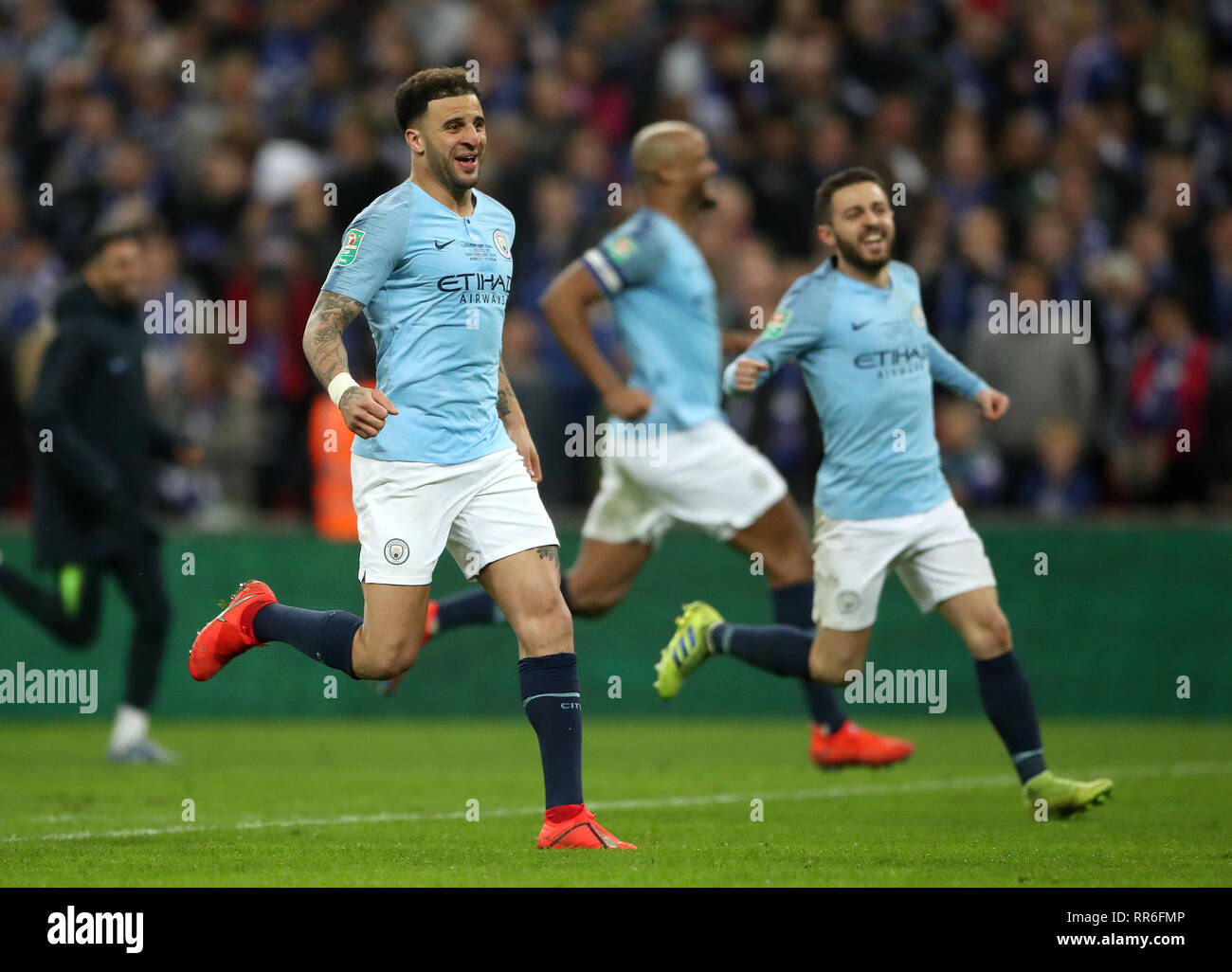 Manchester City's Kyle Walker (left) and Bernardo Silva celebrate after ...