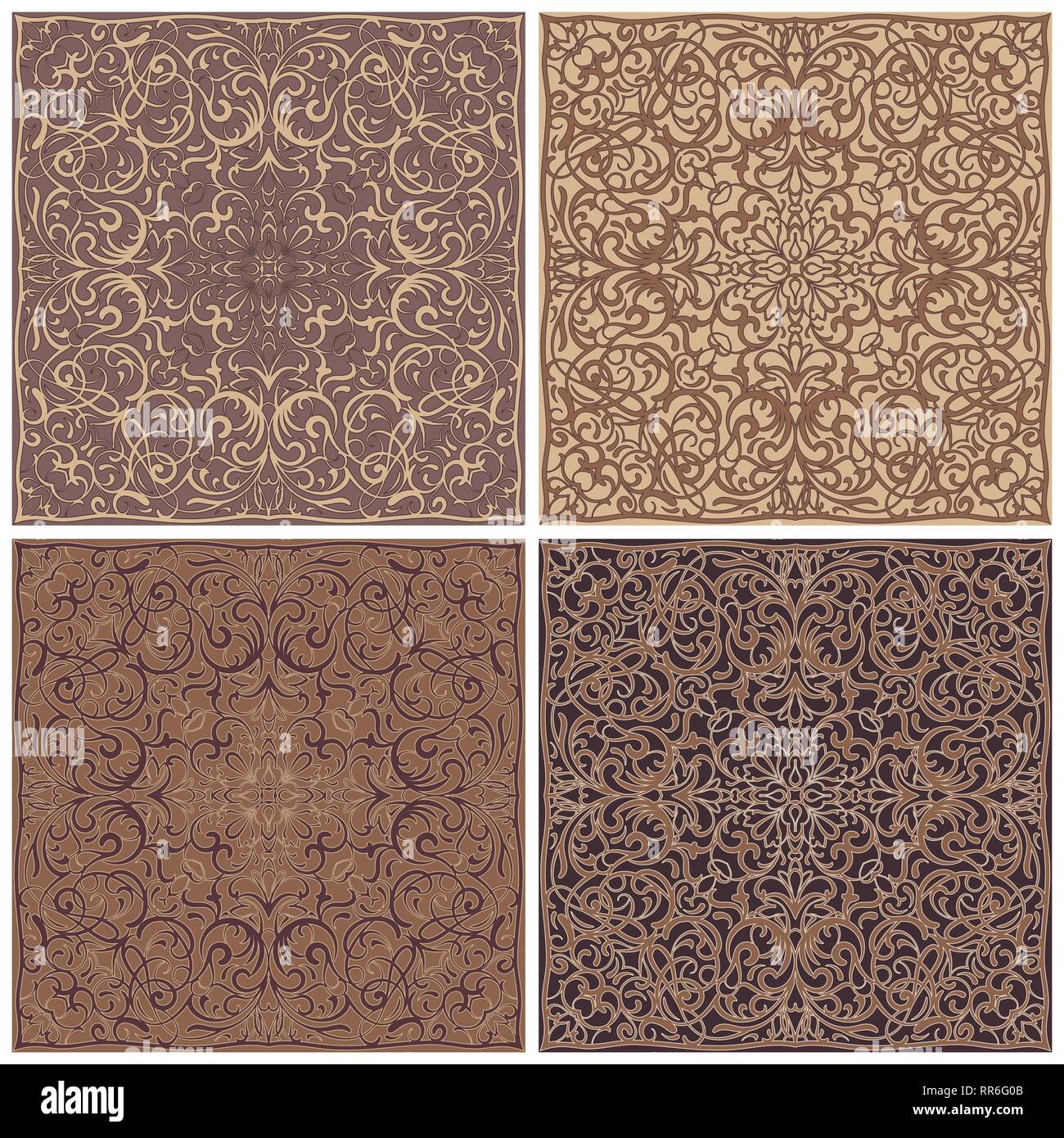 Four square patterns of brown and cream shades. Oriental ornament for ...