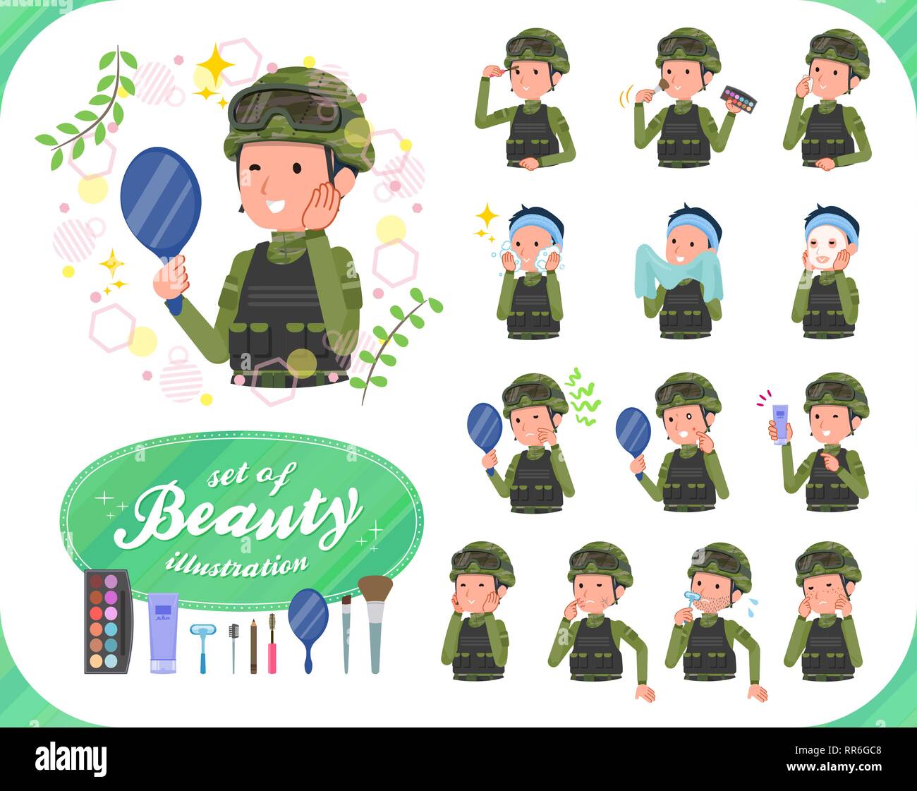 A set of Army Men on beauty.There are various actions such as skin care ...