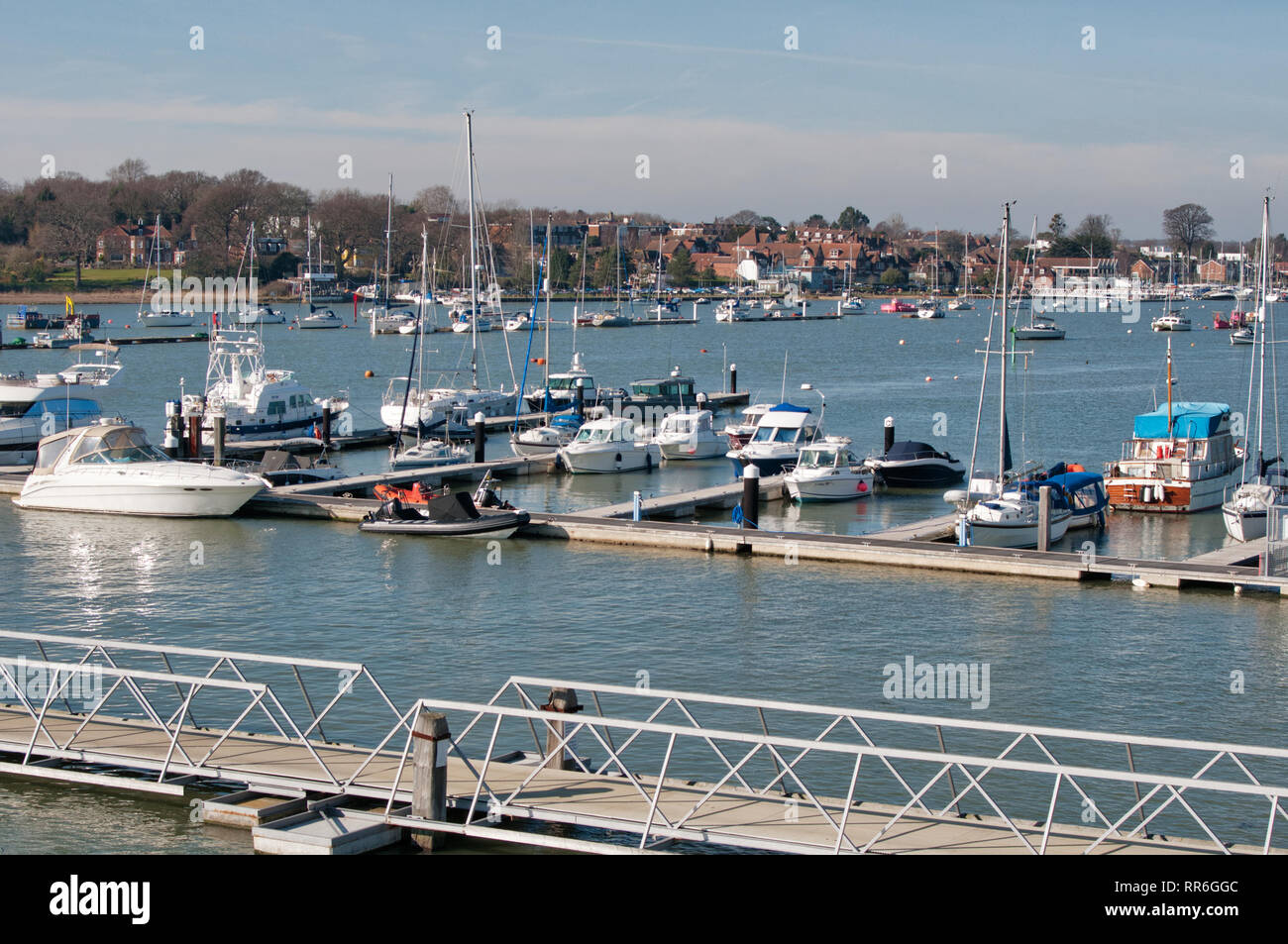 River Hamble a selection of boats large and small tied up to a public ...