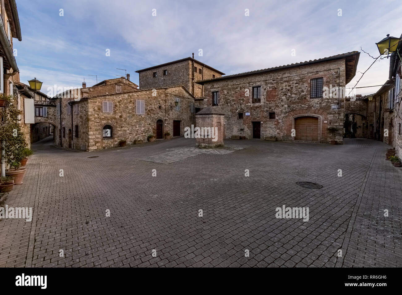 Prison square in the medieval village of Murlo, Siena, Tuscany, Italy ...