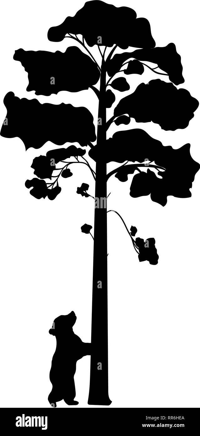 Cub bear climbs tree silhouette animal. Vector Illustrator Stock Vector ...