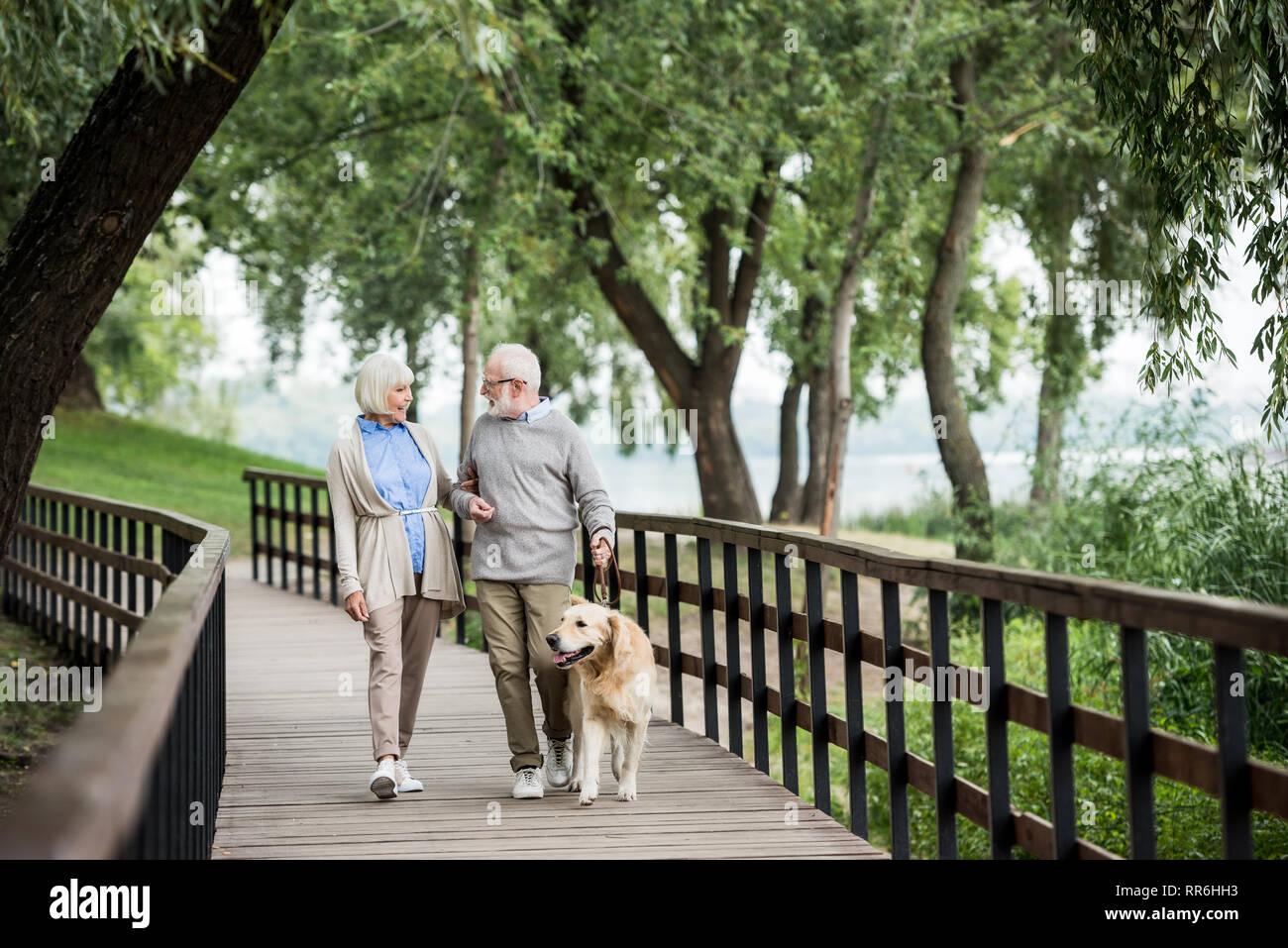 Man dog woman talking park hi-res stock photography and images - Alamy