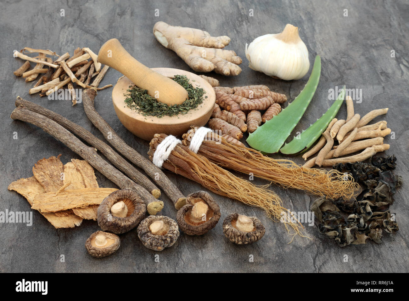 Adaptogen food selection with herbs and spices. Used in herbal medicine ...