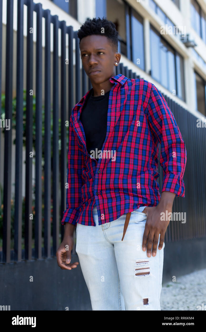 Handsome african american young adult man outdoor in the city Stock ...