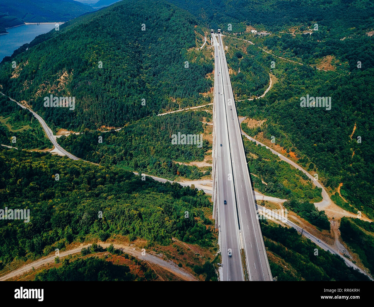 Aerial view of the road in the mountains Stock Photo - Alamy
