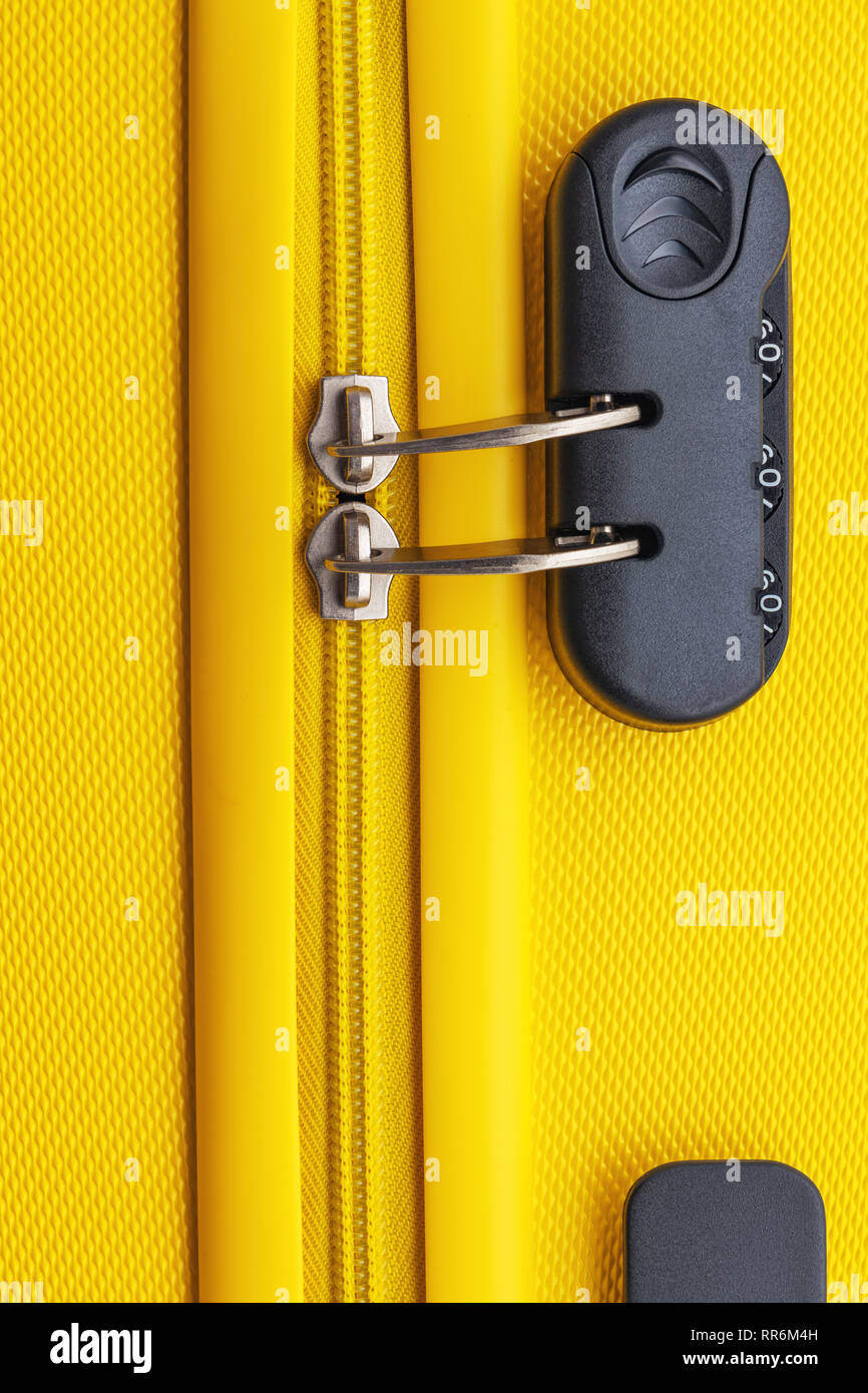 Suitcase with luggage for flight and padlock. Safety transportation ...