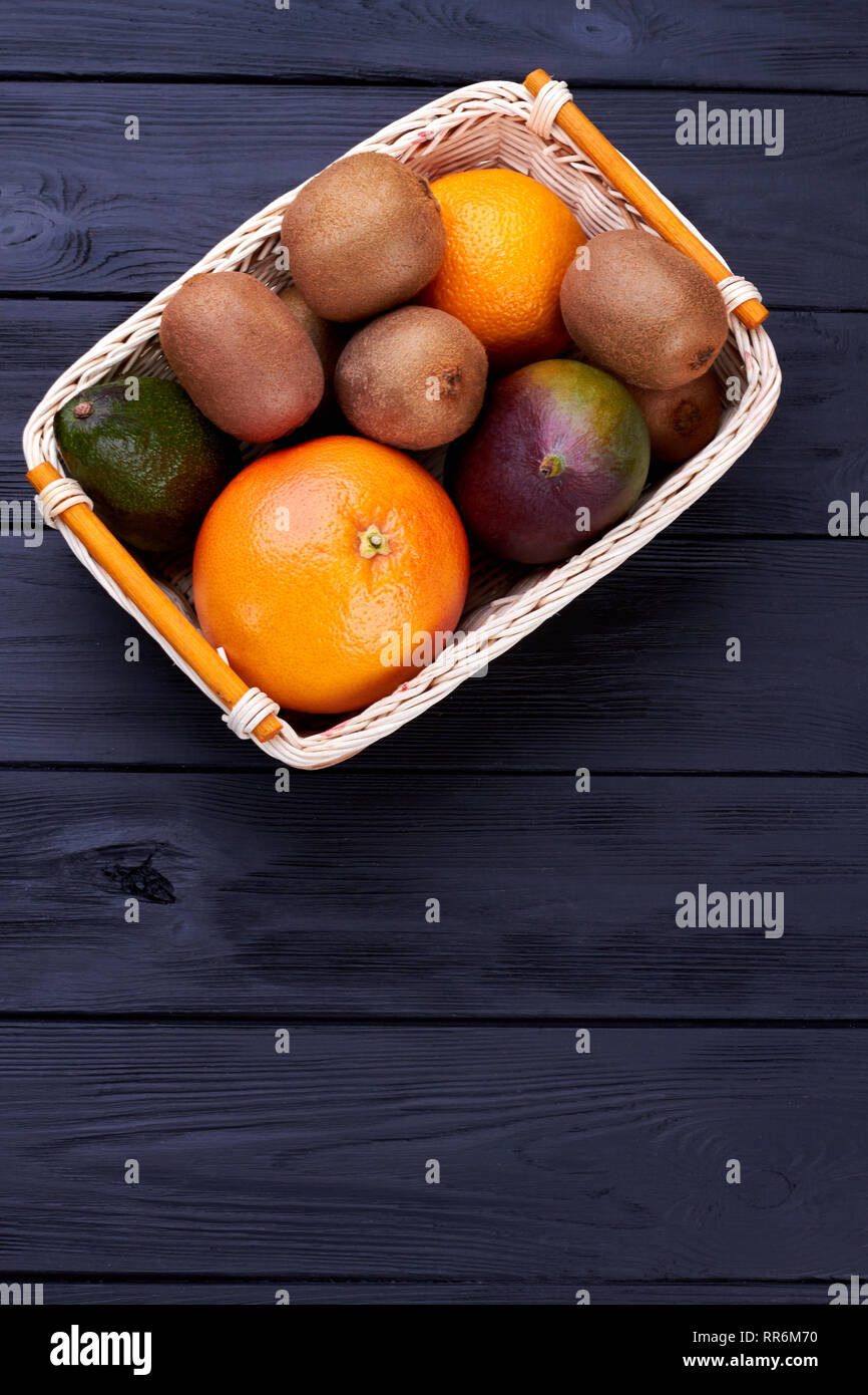 Variety of fruits in basket, top view Stock Photo - Alamy