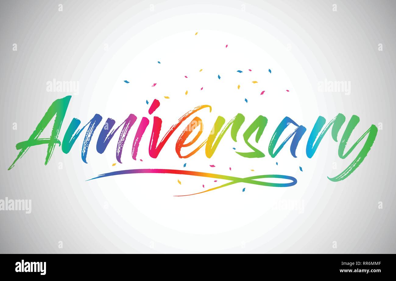 Anniversary Creative Word Text with Handwritten Rainbow Vibrant Colors ...
