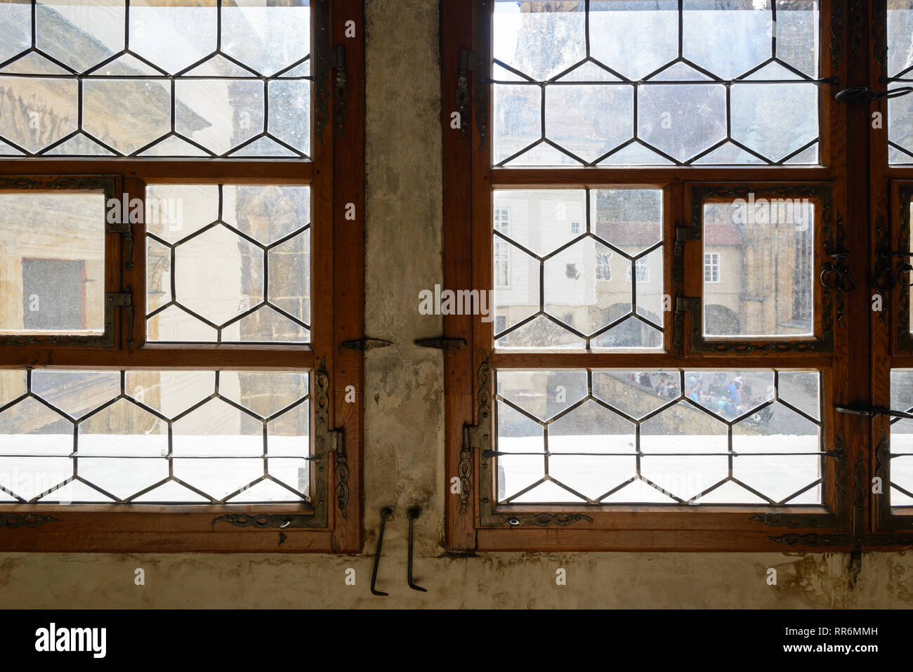 stained glass windows in the gothic style inside the Prague Castle ...